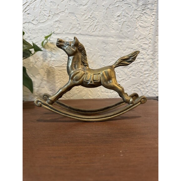 MCM | Accents | Vintage Solid Brass Rocking Horse Metal Figurine Baby ...